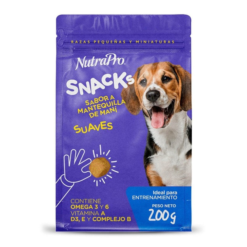 NUTRAPRO SNACK SABOR A MANTEQUILLA DE MANÍ, PARA PERRO DE RAZA PEQU...